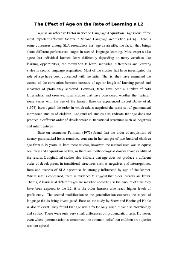 (DOC) The Effect of Age on Second language Learning