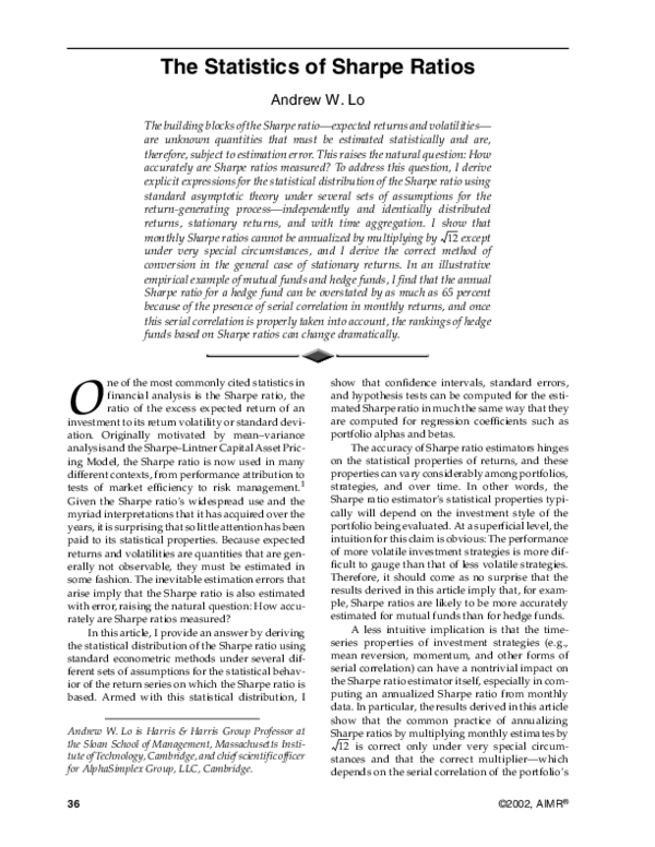 (PDF) The Statistics of Sharpe Ratios