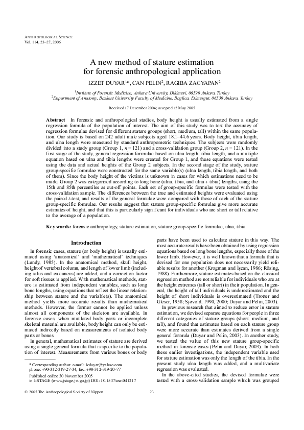 Pdf A New Method Of Stature Estimation For Forensic Anthropological Application