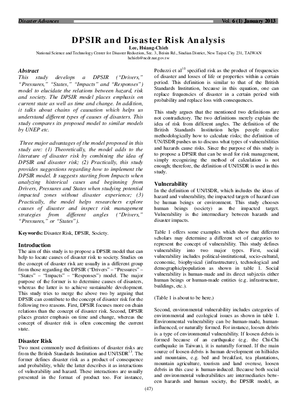 (PDF) DPSIR and Disaster Risk Analysis