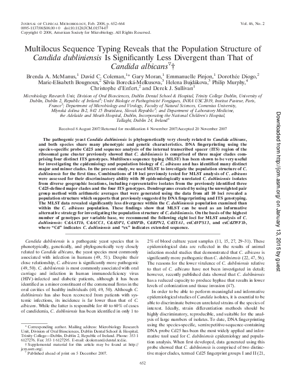 (PDF) Multilocus Sequence Typing Reveals that the Population Structure of Candida dubliniensis ...