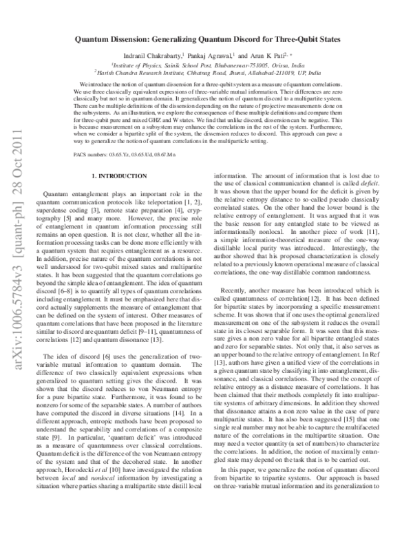 (PDF) Quantum Dissension: Generalizing Quantum Discord for Three-Qubit ...
