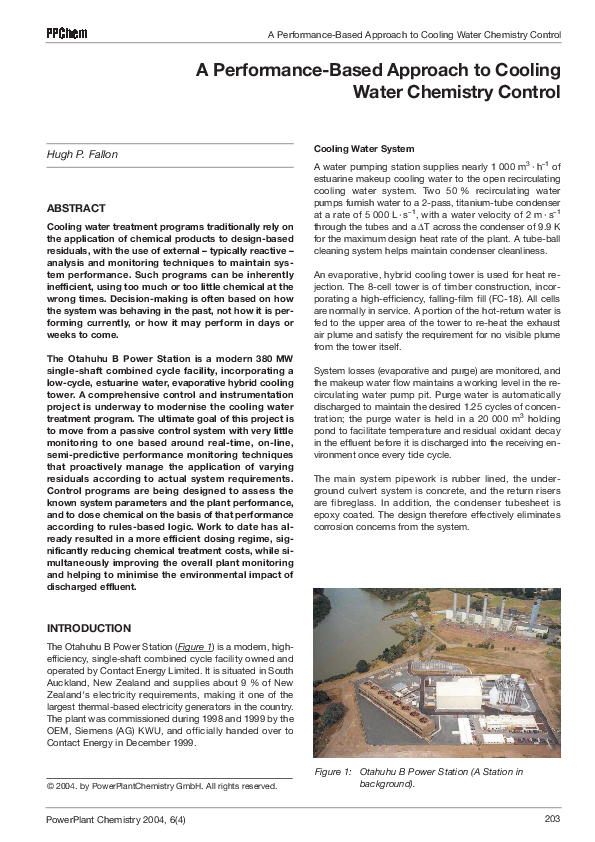 (PDF) A Performance-Based Approach to Cooling Water Chemistry A ...
