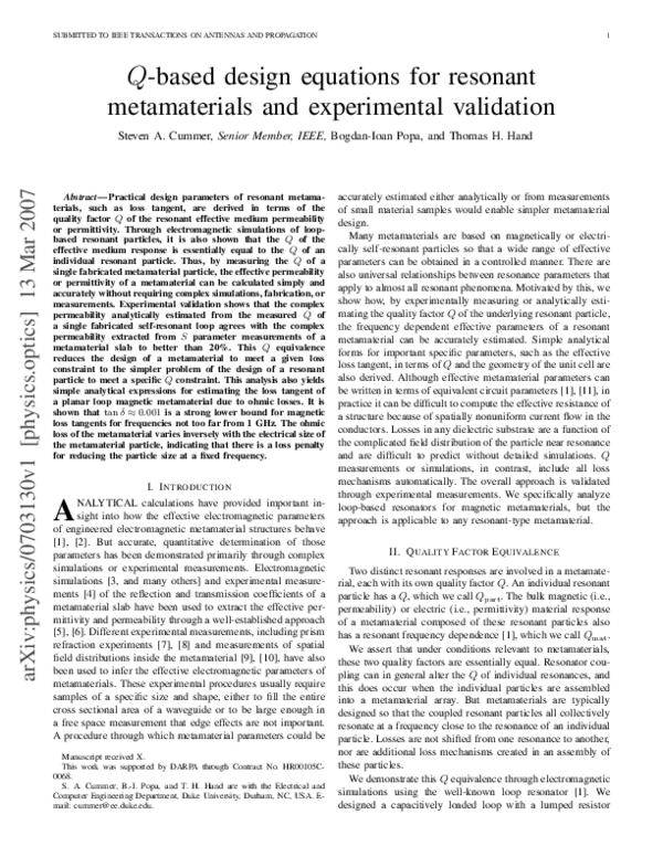 (PDF) Q-based design equations for resonant metamaterials and ...