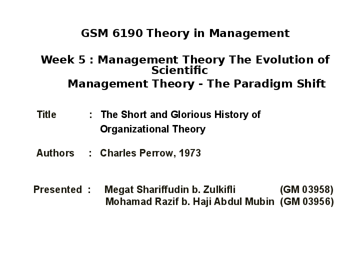 (PPT) The Short and Glorious History of Organizational Theory, Charles ...