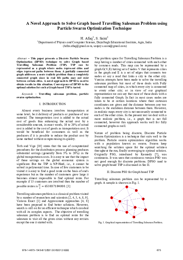 Pdf Pso For Graph Based Traveling Salesman Problem