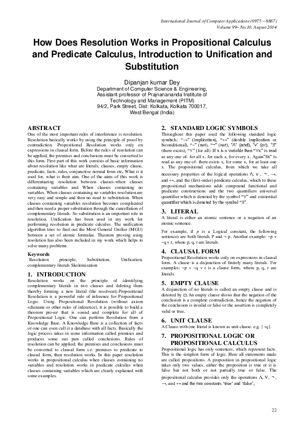 (PDF) HOW DOES RESOLUTION WORKS IN PROPOSITIONAL CALCULUS AND PREDICATE ...