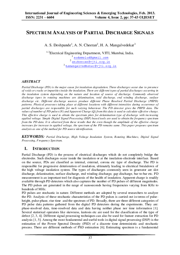 Pdf Spectrum Analysis Of Partial Discharge Signals