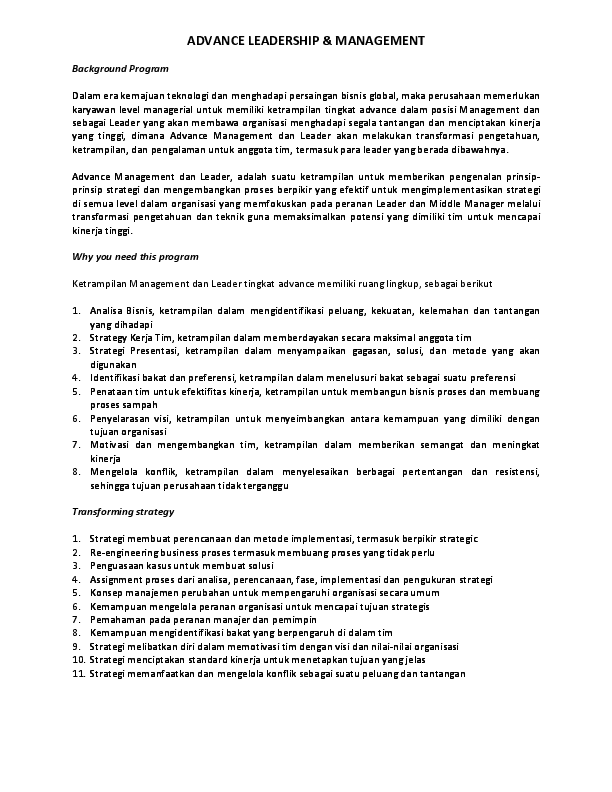 (PDF) Advance Leadership and Management Program