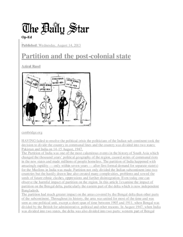 (PDF) Partition and the Post Colonial States