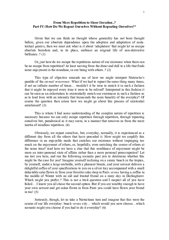 (DOC) From Mere Repetition to Sheer Iteration..? Part IV: How Do We ...