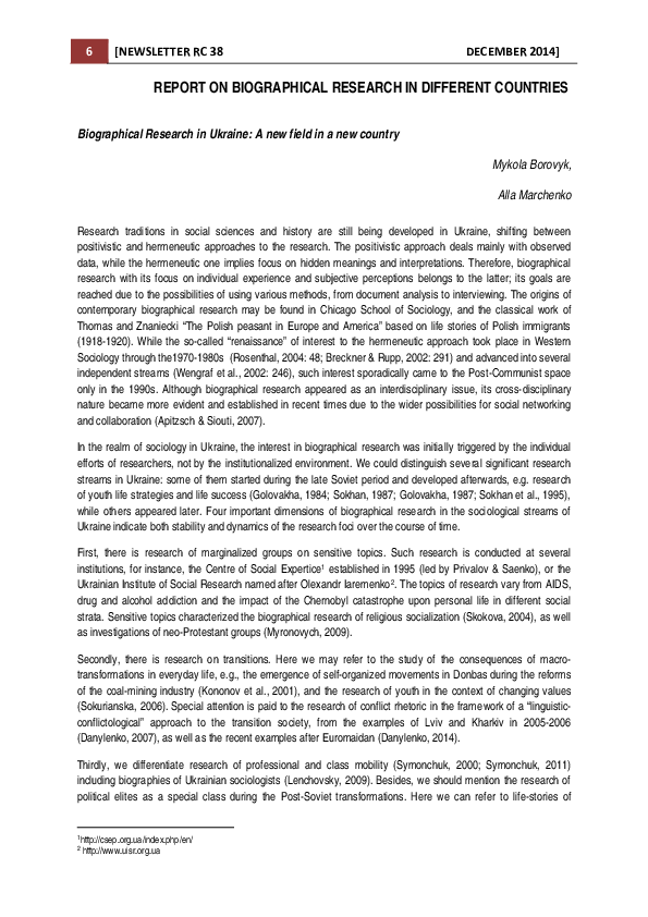 (PDF) Mykola Borovyk, Alla Marchenko. Biographical Research in Ukraine ...