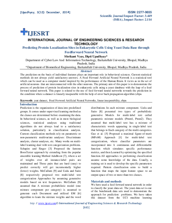 Pdf Predicting Protein Localization Sites In Eukaryotic Cells Using
