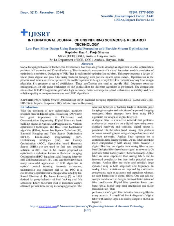 (PDF) Low Pass Filter Design Using Bacterial Foragaing and Particle ...