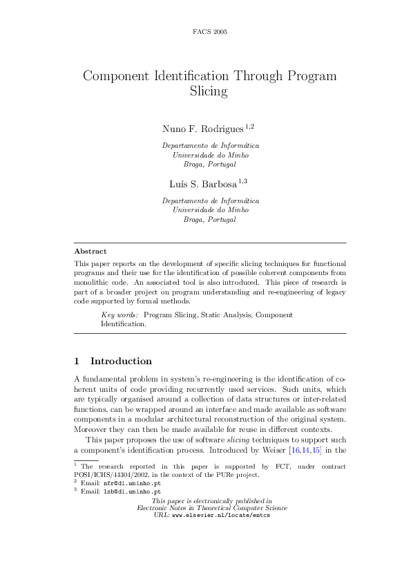 (PDF) Component Identification Through Program Slicing