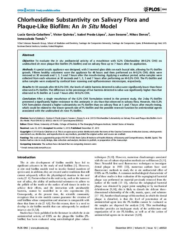 (PDF) Chlorhexidine Substantivity on Salivary Flora and Plaque-Like ...