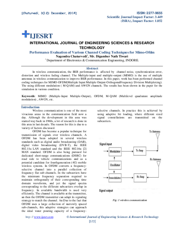 (PDF) Performance Evaluation of Various Channel Coding Techniques for Mimo-Ofdm