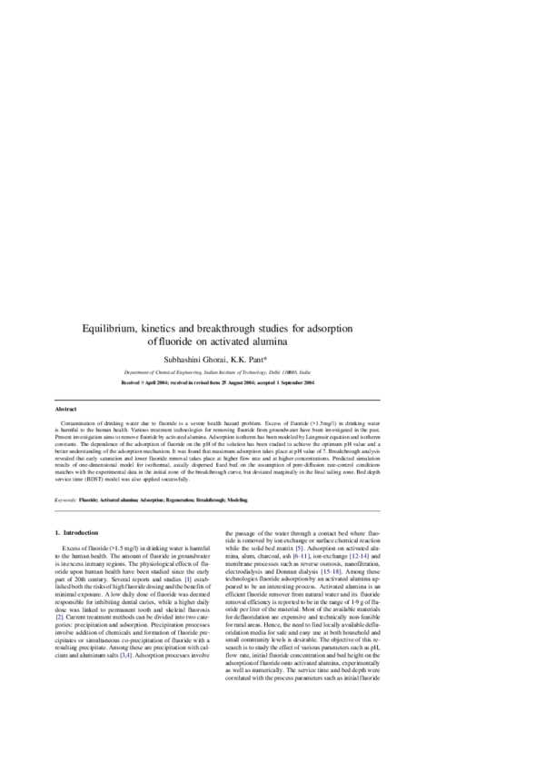 (PDF) Equilibrium, kinetics and breakthrough studies for adsorption of ...