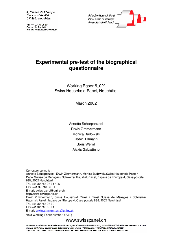 (PDF) Experimental pre-test of the biographical questionnaire