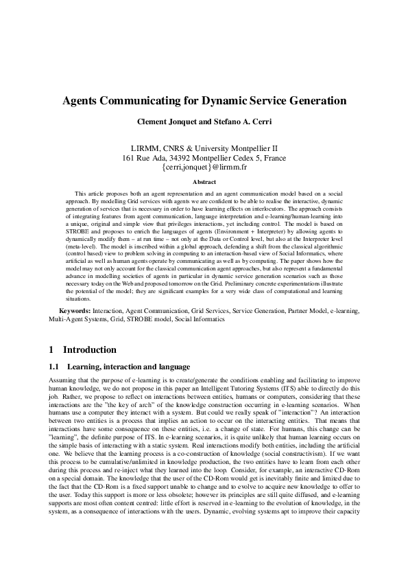 Agents Communicating for Dynamic Service Generation