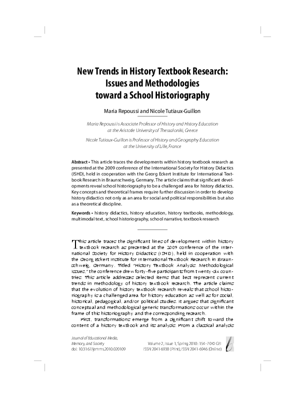 (PDF) New Trends in History Textbook Research: Issues and Methodologies ...