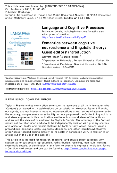 (PDF) Semantics between cognitive neuroscience and linguistic theory: Guest editors' introduction