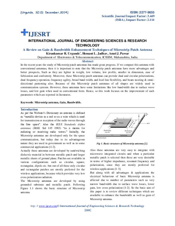 Pdf A Review On Gain And Bandwidth Enhancement Techniques Of Microstrip