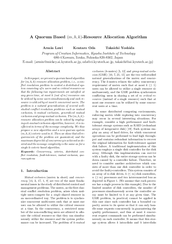 Pdf A Quorum Based M H K Resource Allocation Algorithm