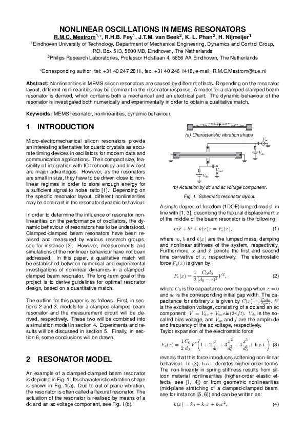 (PDF) Nonlinear oscillations in MEMS resonators