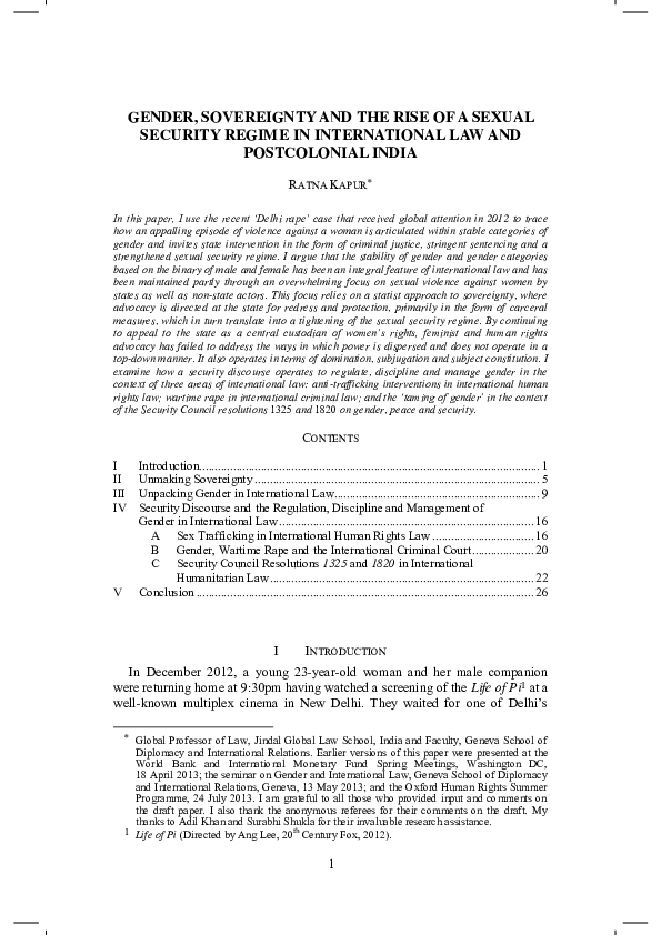 (PDF) GENDER, SOVEREIGNTY AND THE RISE OF A SEXUAL SECURITY REGIME IN ...