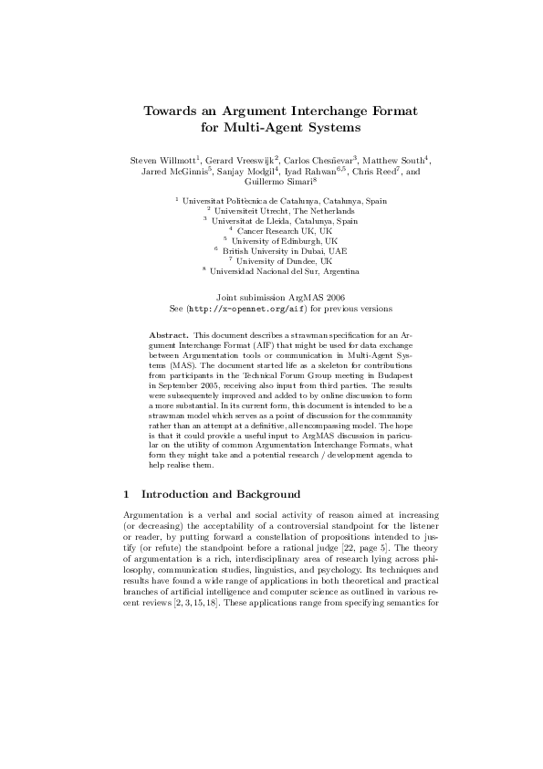 (PDF) Towards an Argument Interchange Format for Multi-Agent Systems