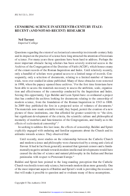 (PDF) Censoring science in sixteenth-century Italy: recent (and not so ...