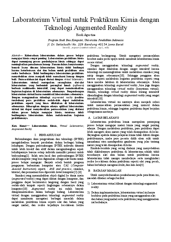 (DOC) Laboratorium Virtual untuk Praktikum Kimia dengan Teknologi Augmented Reality