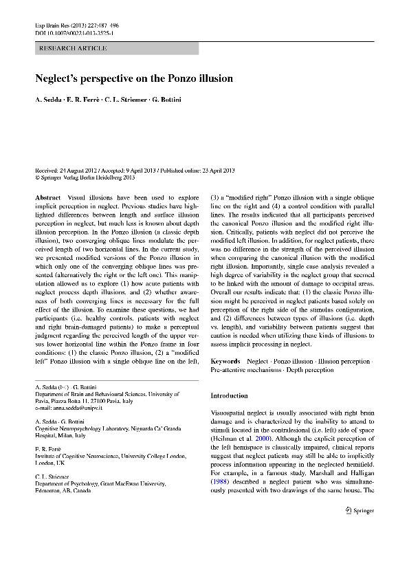 (PDF) Neglect's perspective on the Ponzo illusion