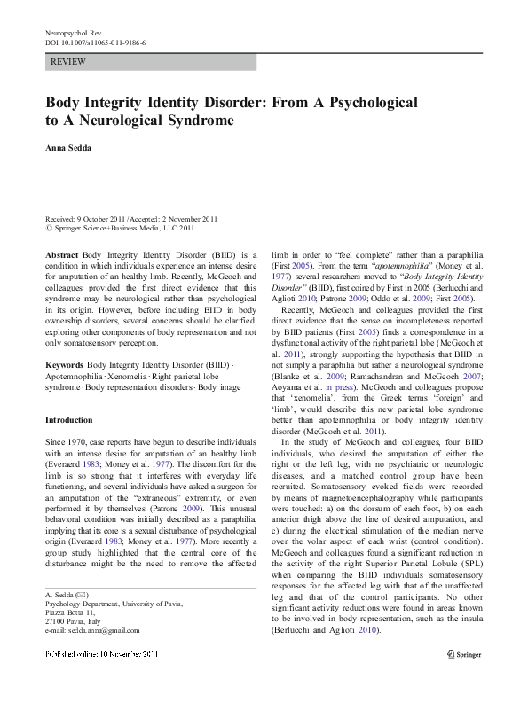 (PDF) Body Integrity Identity Disorder: From A Psychological to A ...