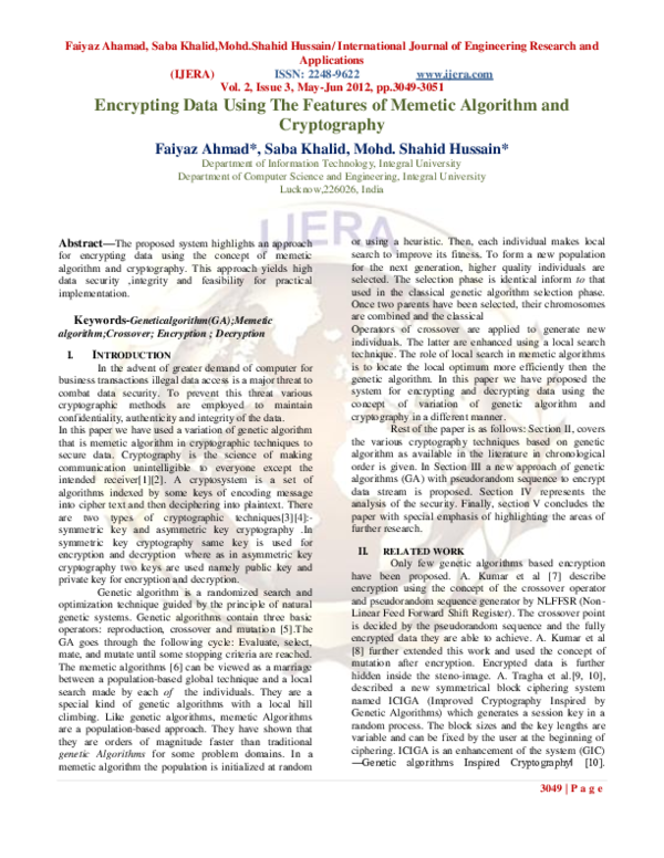 Pdf Encrypting Data Using The Features Of Memetic Algorithm And 9192