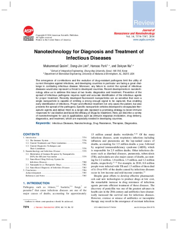 (PDF) Nanotechnology for Diagnosis and Treatment of Infectious Diseases