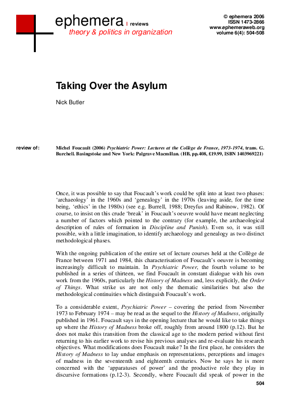 (PDF) Taking Over the Asylum