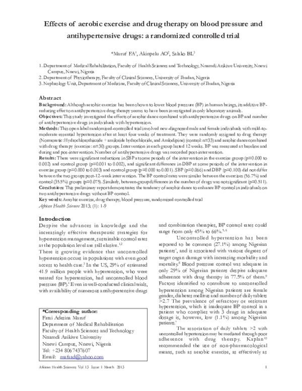 (PDF) Effects of aerobic exercise and drug therapy on blood pressure ...