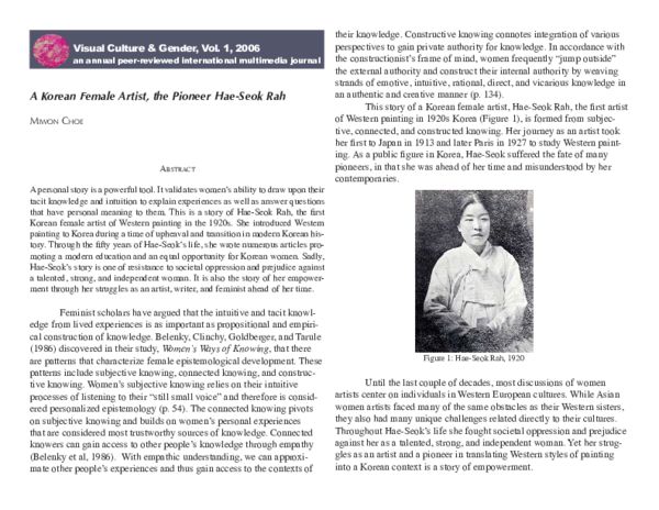 (PDF) A Korean Female Artist, the Pioneer Hae-Seok Rah