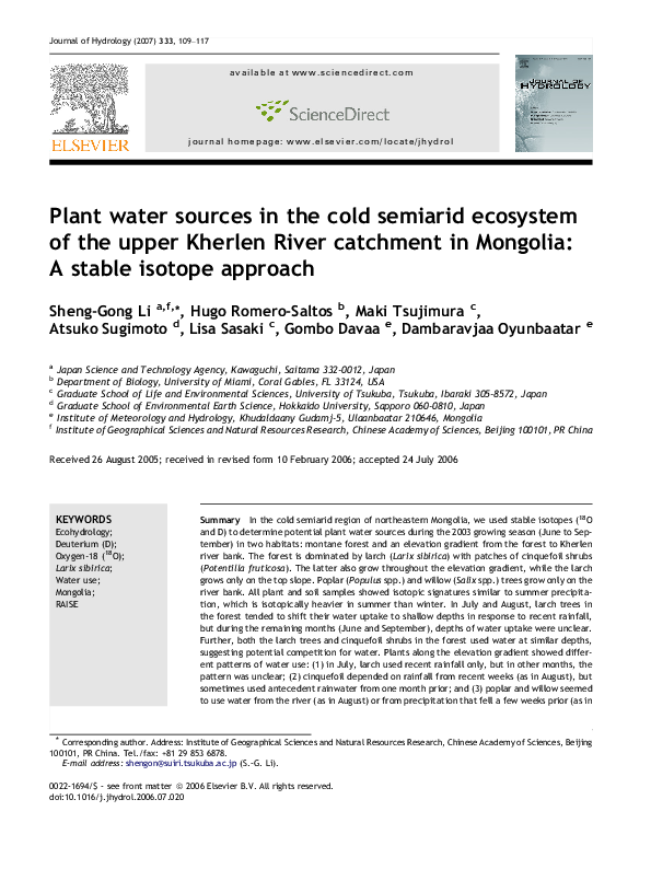 (PDF) Plant water sources in the cold semiarid ecosystem of the upper ...