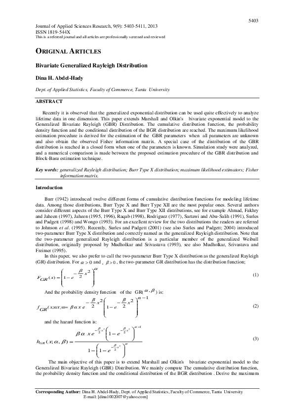 (PDF) ORIGINAL ARTICLES Corresponding Author: Bivariate Generalized Rayleigh Distribution