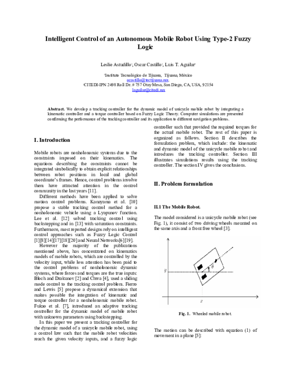 Pdf Intelligent Control Of An Autonomous Mobile Robot Using Type2 Fuzzy Logic