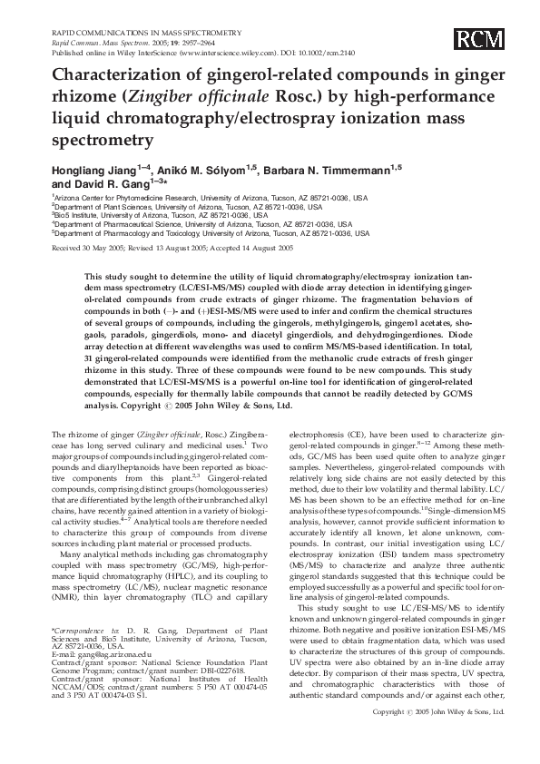 (PDF) Characterization of gingerol-related compounds in ginger rhizome (Zingiber officinale Rosc ...
