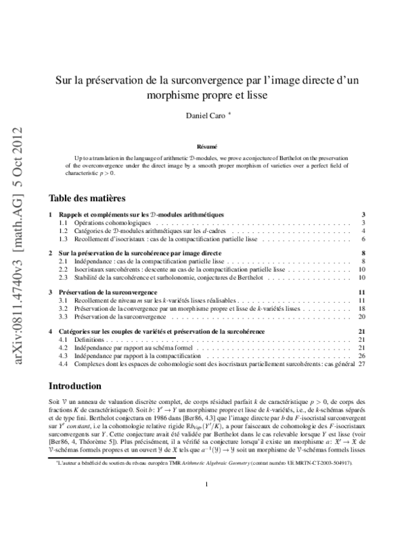 (PDF) On the stability of the overconvergence under the direct image by ...