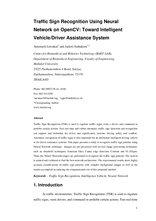 Pdf Traffic Sign Recognition Using Neural Network On Opencv Toward Intelligent Vehicledriver