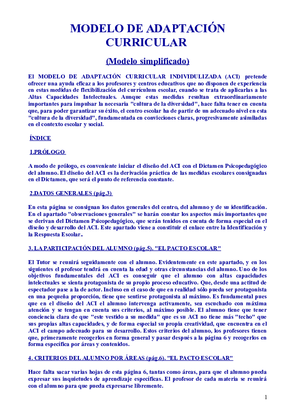 (DOC) MODELO DE ADAPTACIÓN CURRICULAR (Modelo simplificado