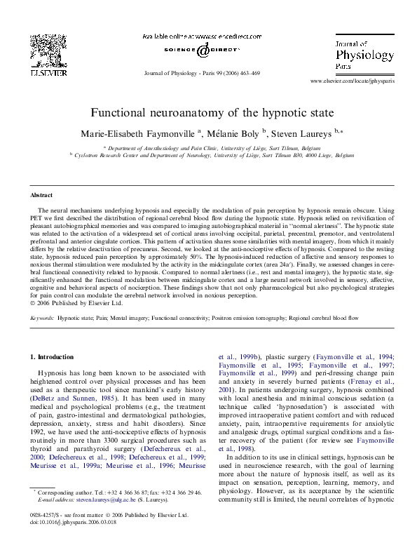 (PDF) Functional neuroanatomy of the hypnotic state