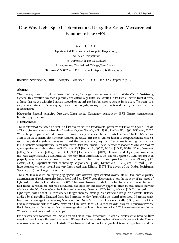 (PDF) One way light speed determination using the range measurement ...