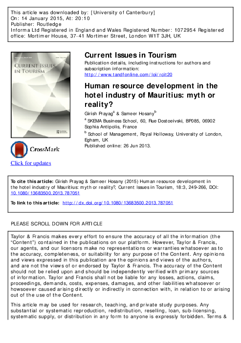 (PDF) Human resource development in the hotel industry of Mauritius ...